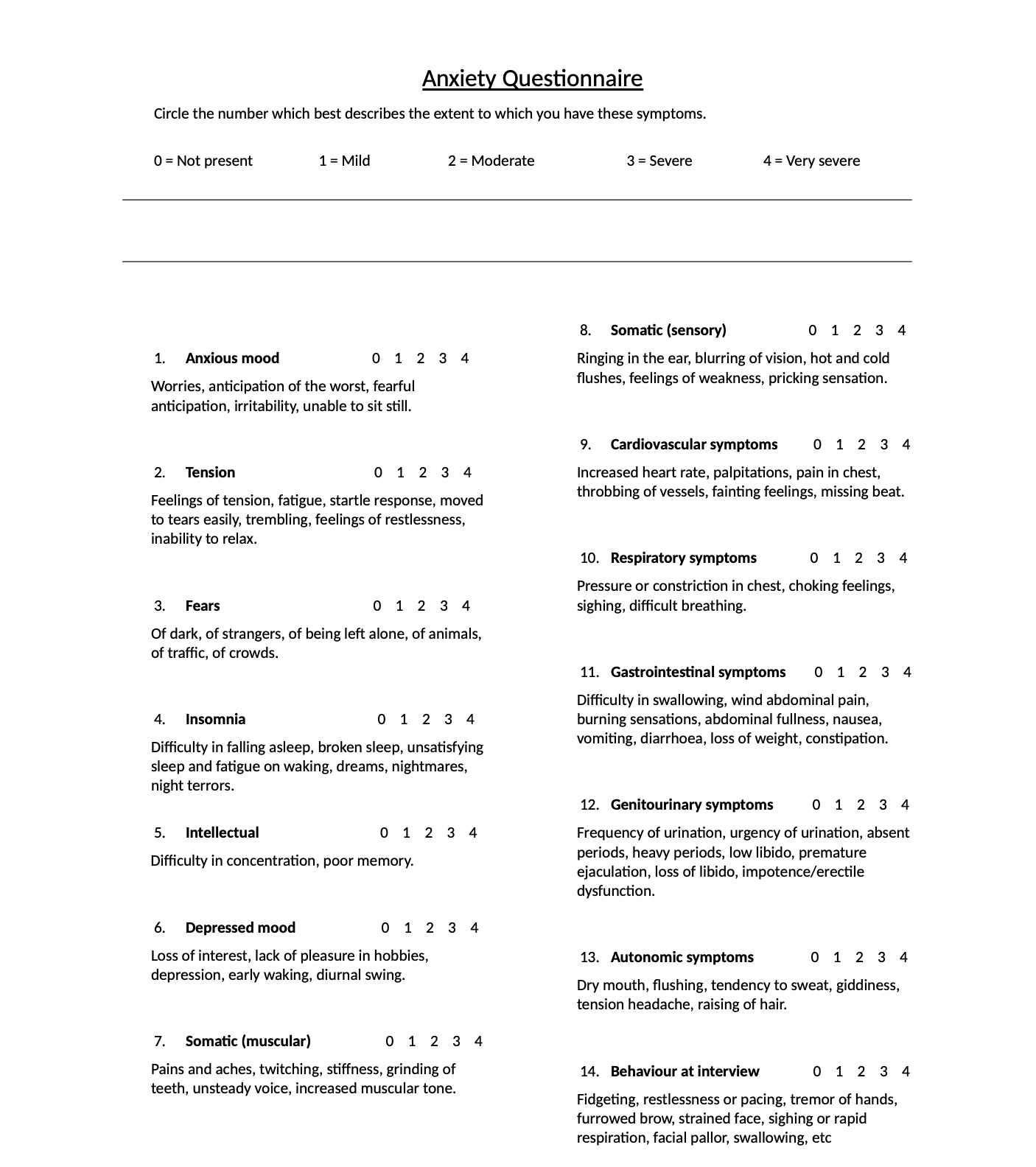 Anxiety Questionnaire HAM A Natural Health Connections Anxiety Questionnaire HAM A Natural Health Connections